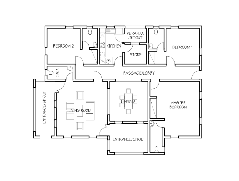Simple Elegant 3-Bedroom Floor Plan Sample